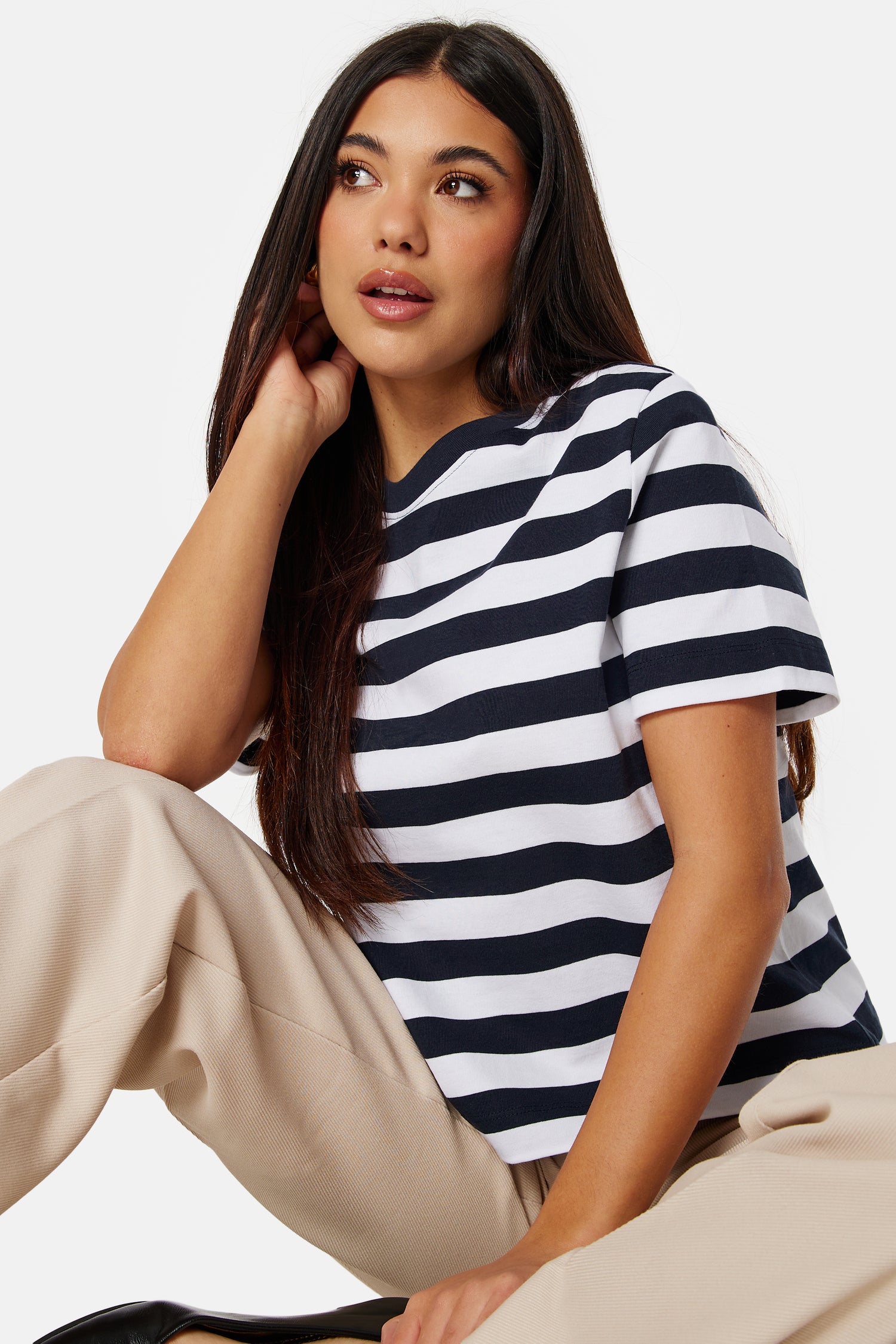 Selected – Slfessentail Striped Boxy Tee – Basic tops – Blue