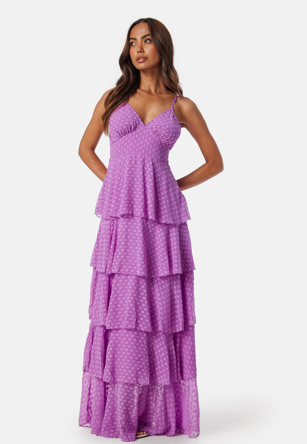 Vila – Viika V-Neck maxi flounce dress – campaign-outlet – Purple